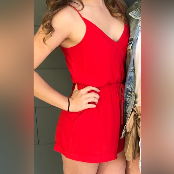 Express | Pants & Jumpsuits | Express Red Romper | Poshmark